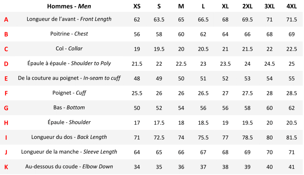 Guide des tailles - 4square